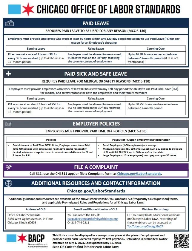 IL - Chicago Paid Leave-Paid Sick and Safe Leave-Employer Policies Poster