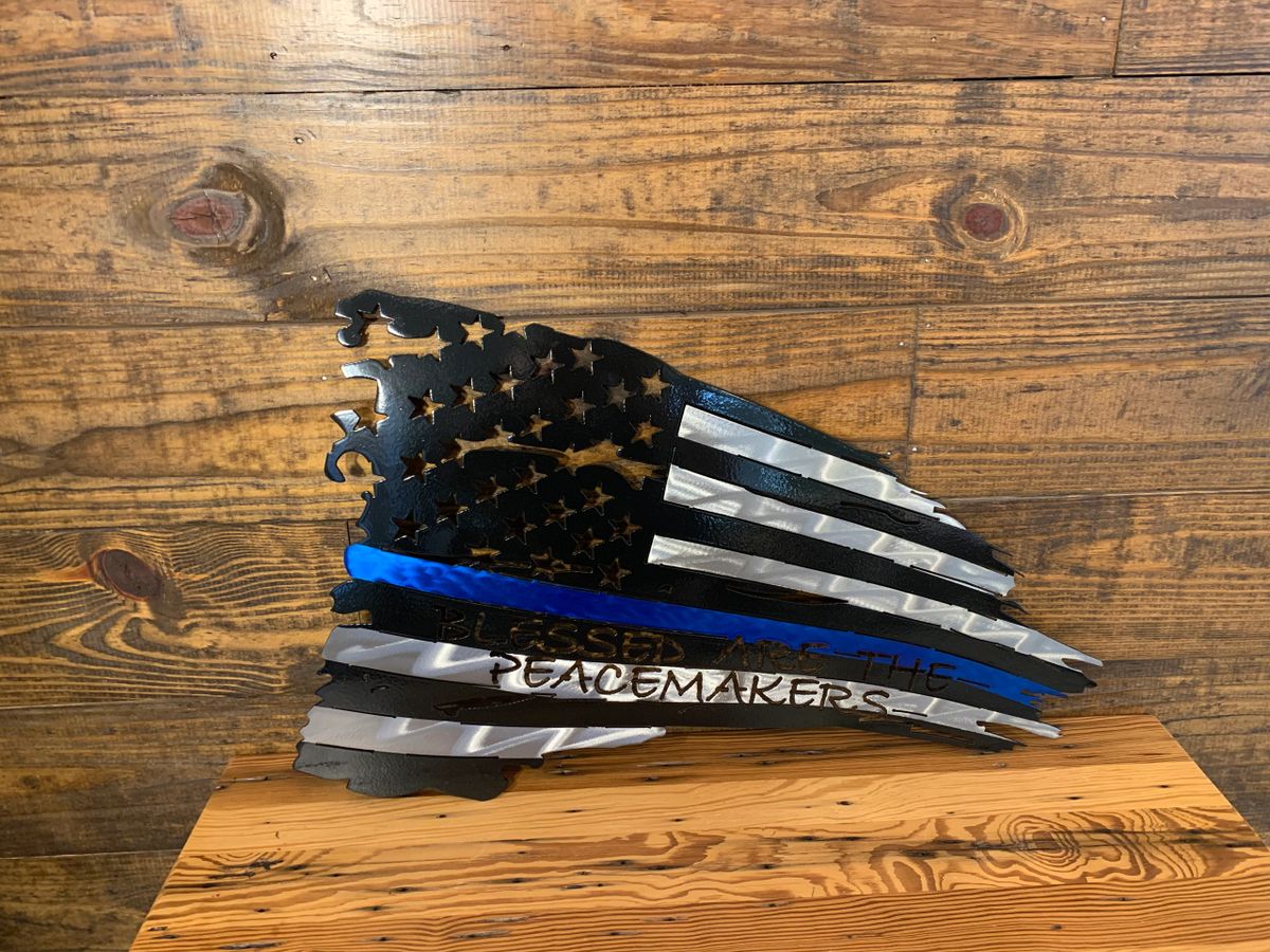 Blessed are the peacemakers Battle Flag, Blue line Flag, Police Battle FLag
