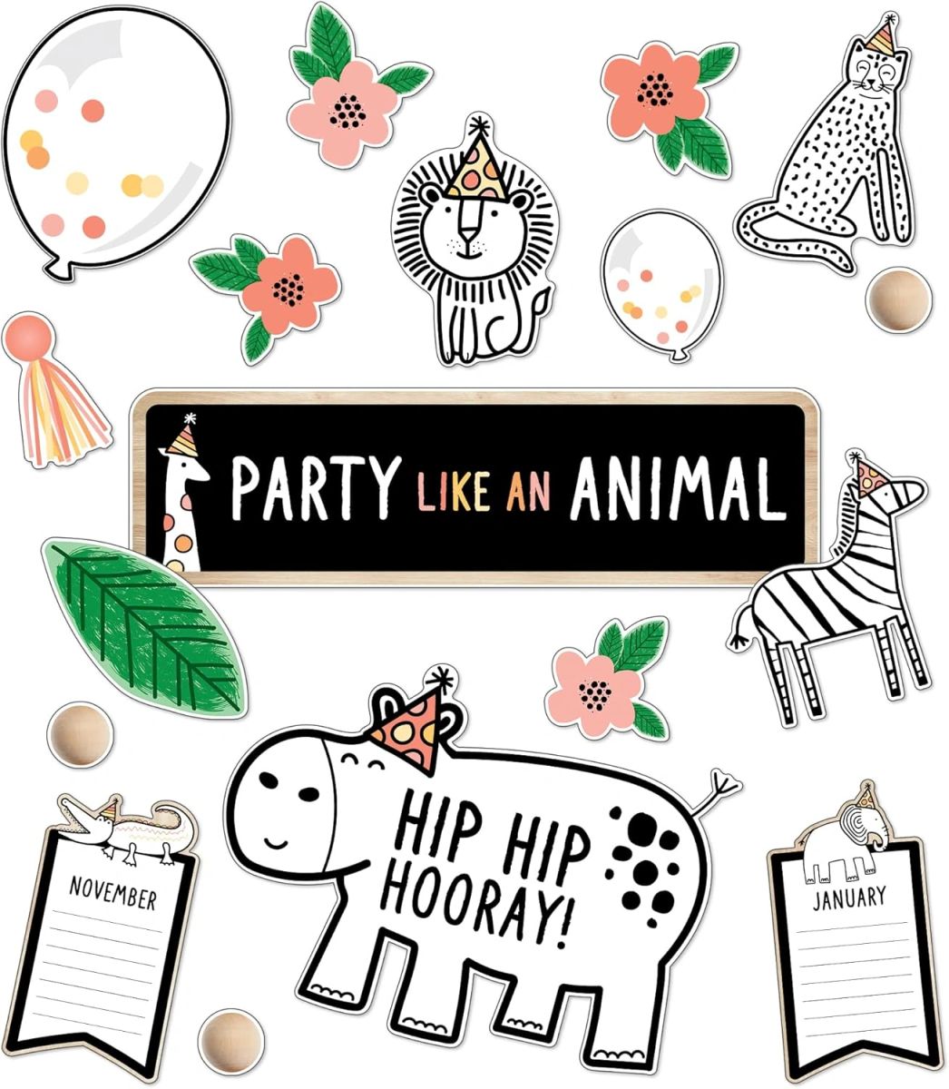 Schoolgirl Style Simply Safari Birthday Bulletin Board Set, 76 Pieces