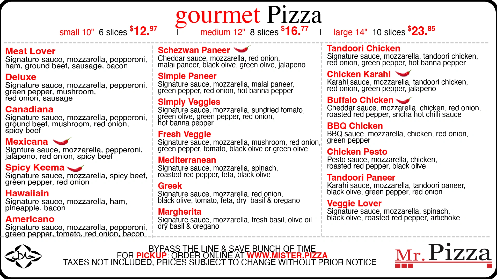 Menu | Mr. Pizza