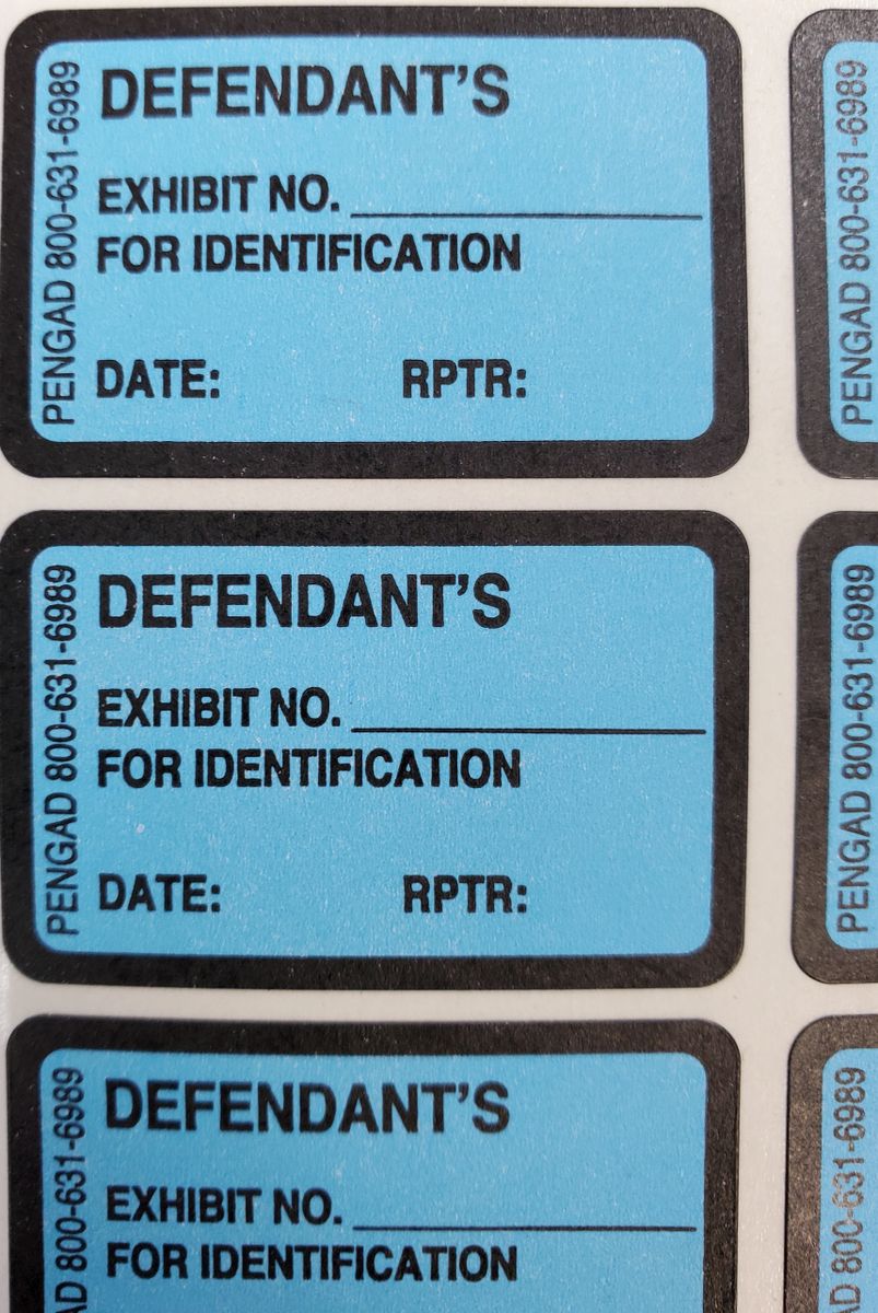 Blue Defendant's Exhibit Label WIth Extra Info