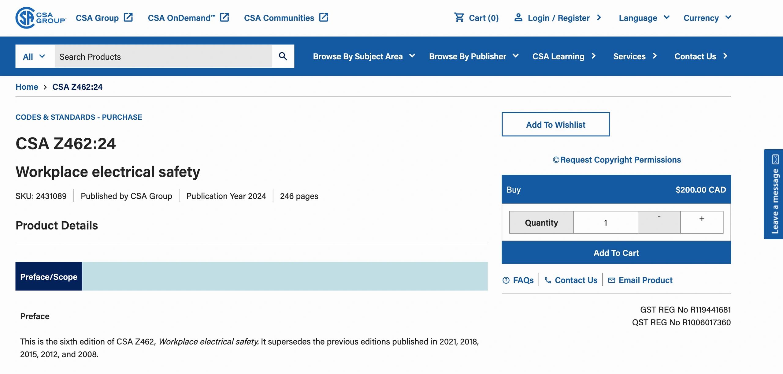 CSA Z462 2024 Edition, 6th Edition Published