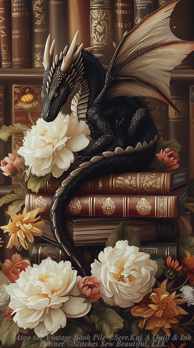 Atop the Vintage Book Pile cross stitch pattern by Serr.Kai A Quill & Ink