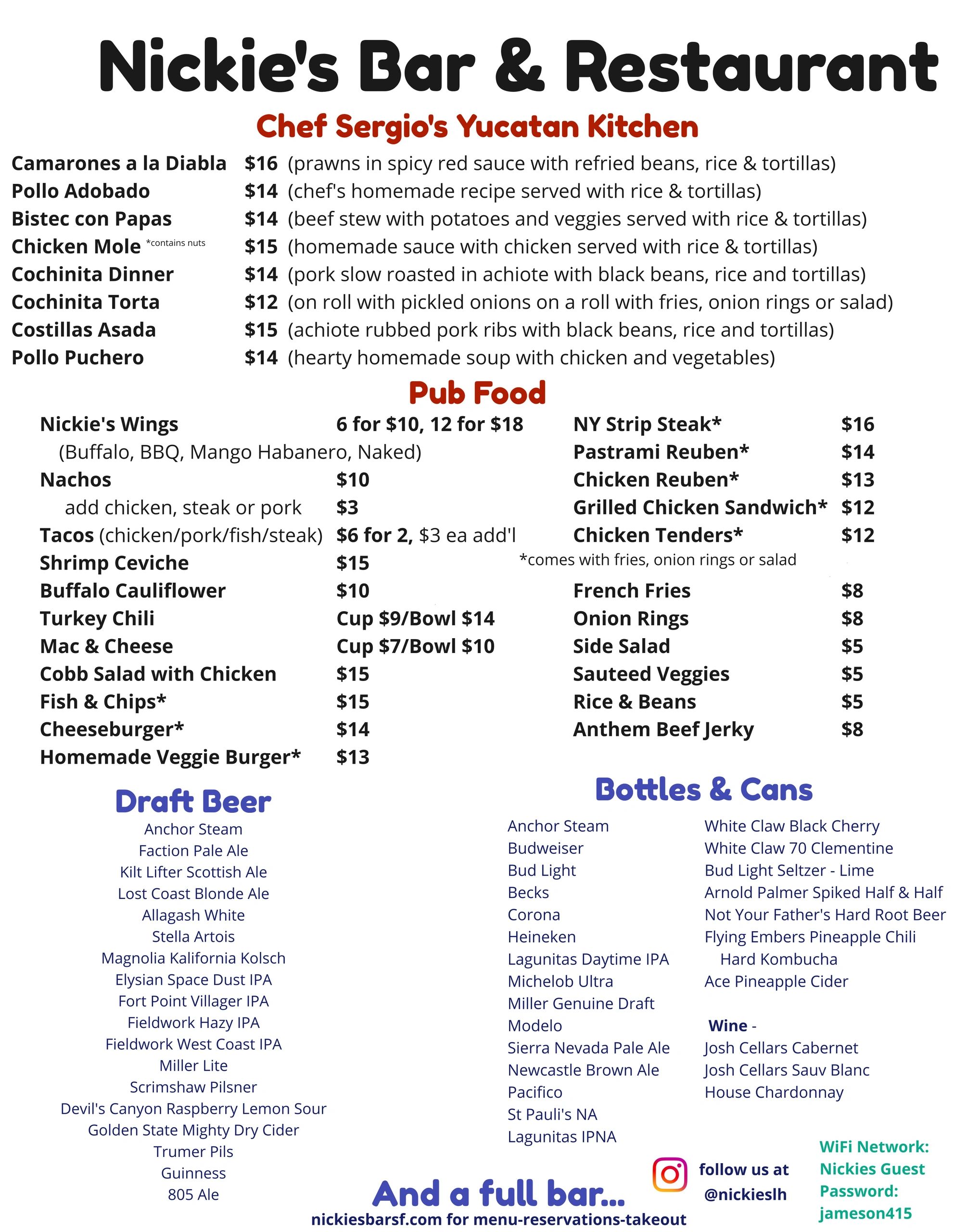 Menus | Nickie's