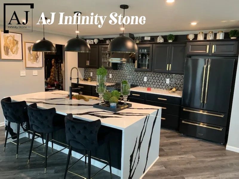 Here's a glorious kitchen we did in Ferrara Black Quartz.