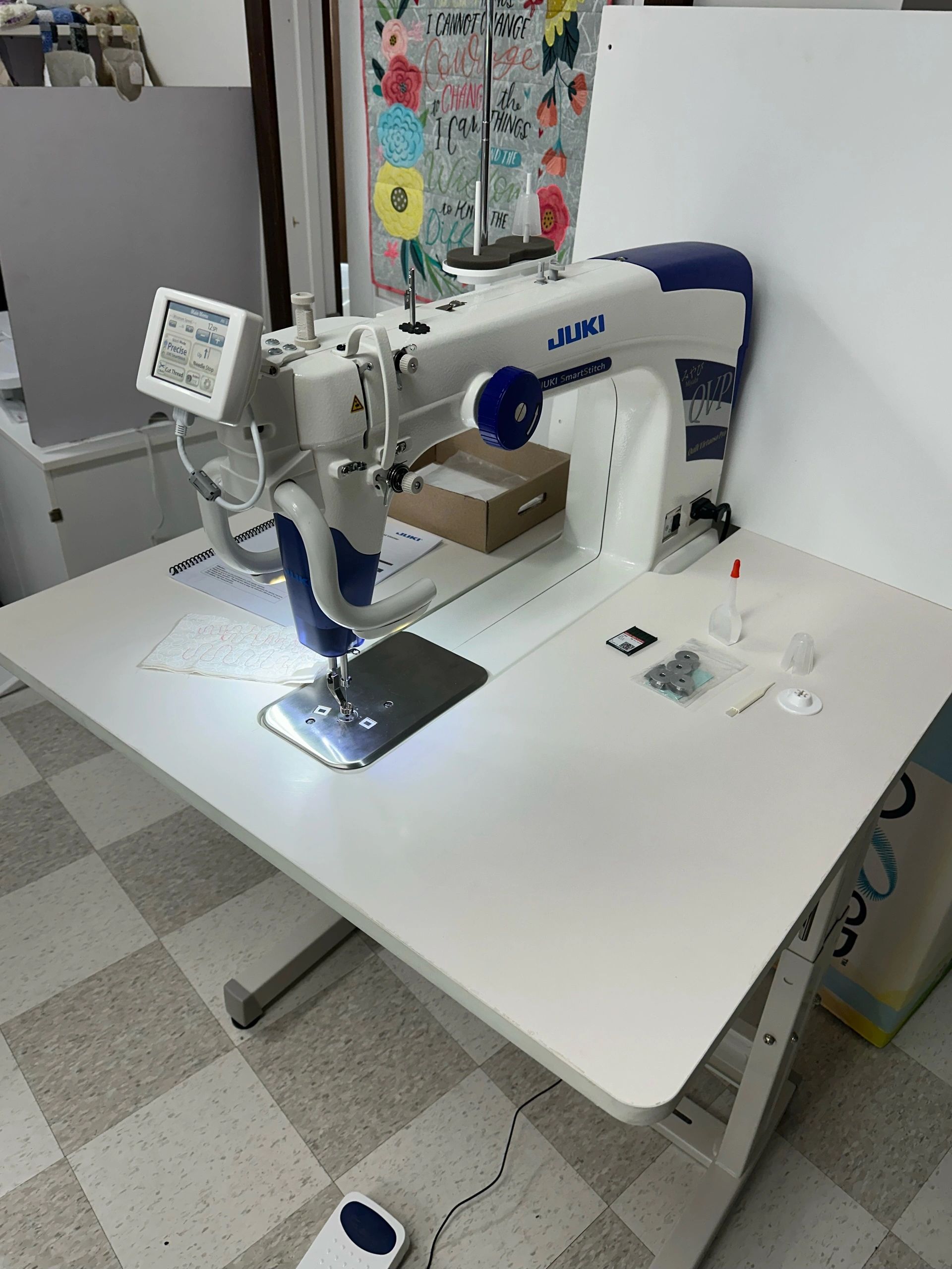 Juki Miyabi J-350 with Stitch Regulator and Sit-down Table