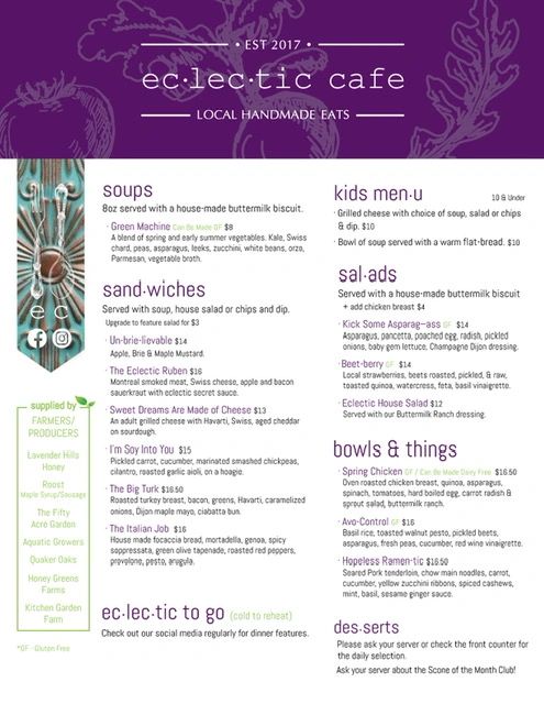Eclectic Cafe - Take Out Menu, Restaurant, Lunch Menu