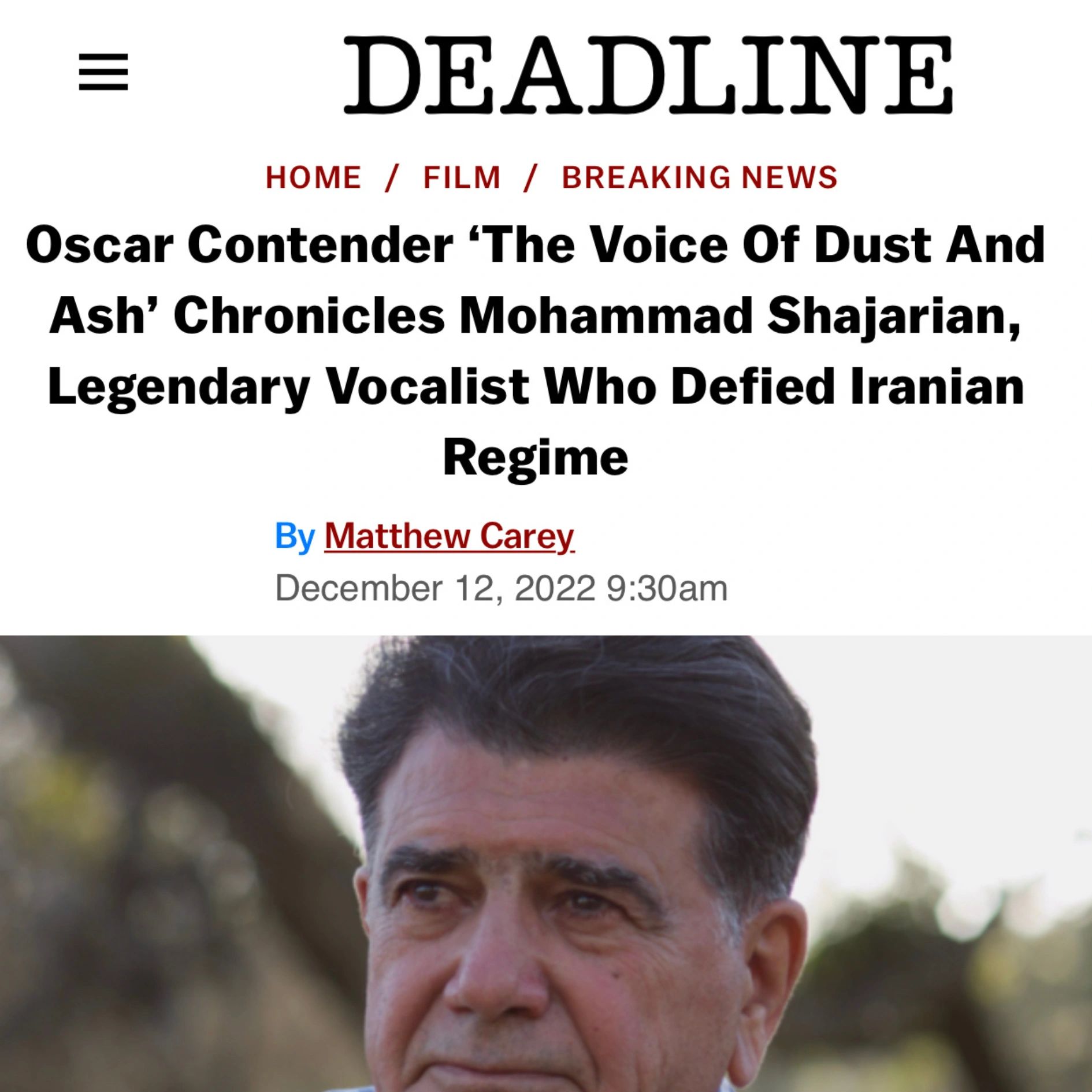 Deadline: Oscar Contender ‘The Voice Of Dust & Ash’ Chronicles