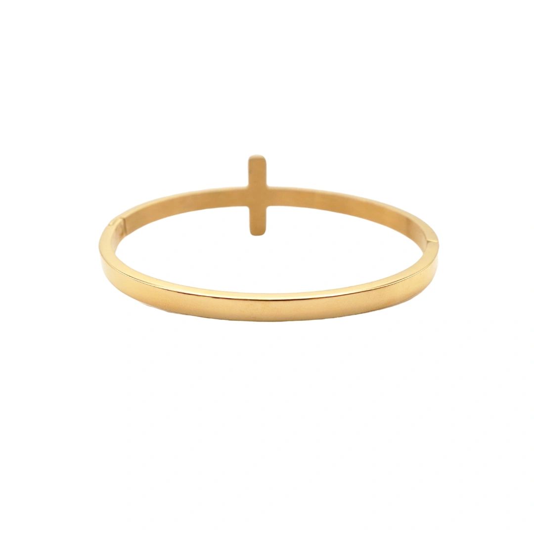 Cross Bangle - Brazalete de Cruz - Gold Plated Stainless Steel - 60mm x 6mm