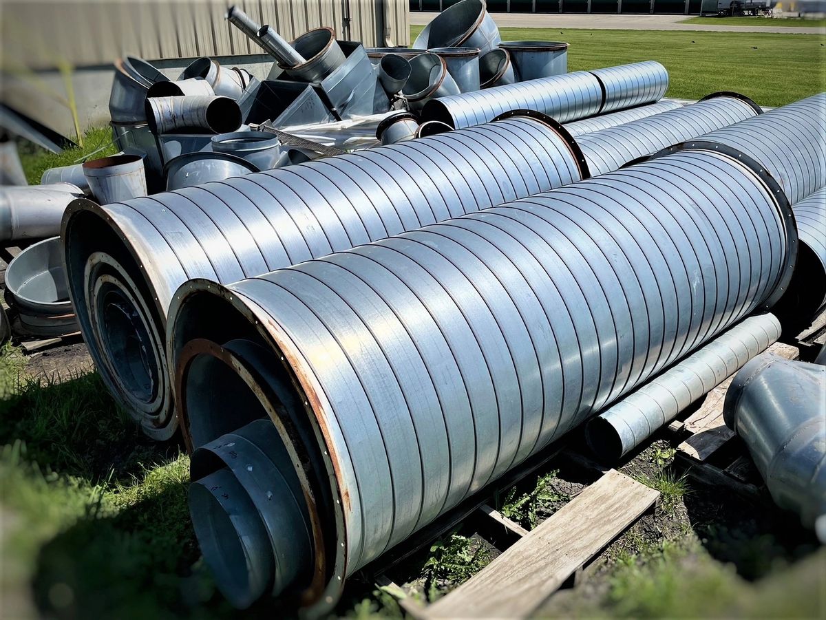 Lot of Galvanized Spiral Pipe and Accessories for Dust Systems