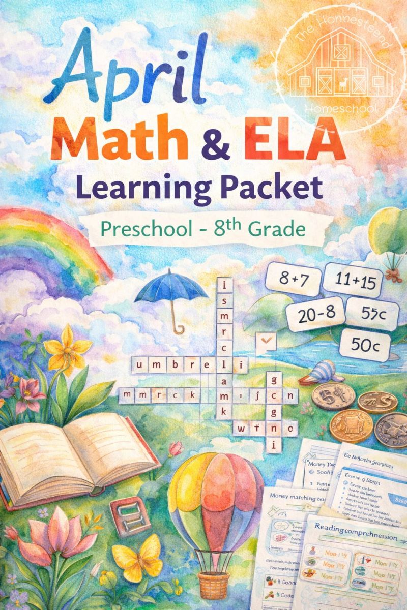 April Math and ELA Learning Packet Homeschool Unit