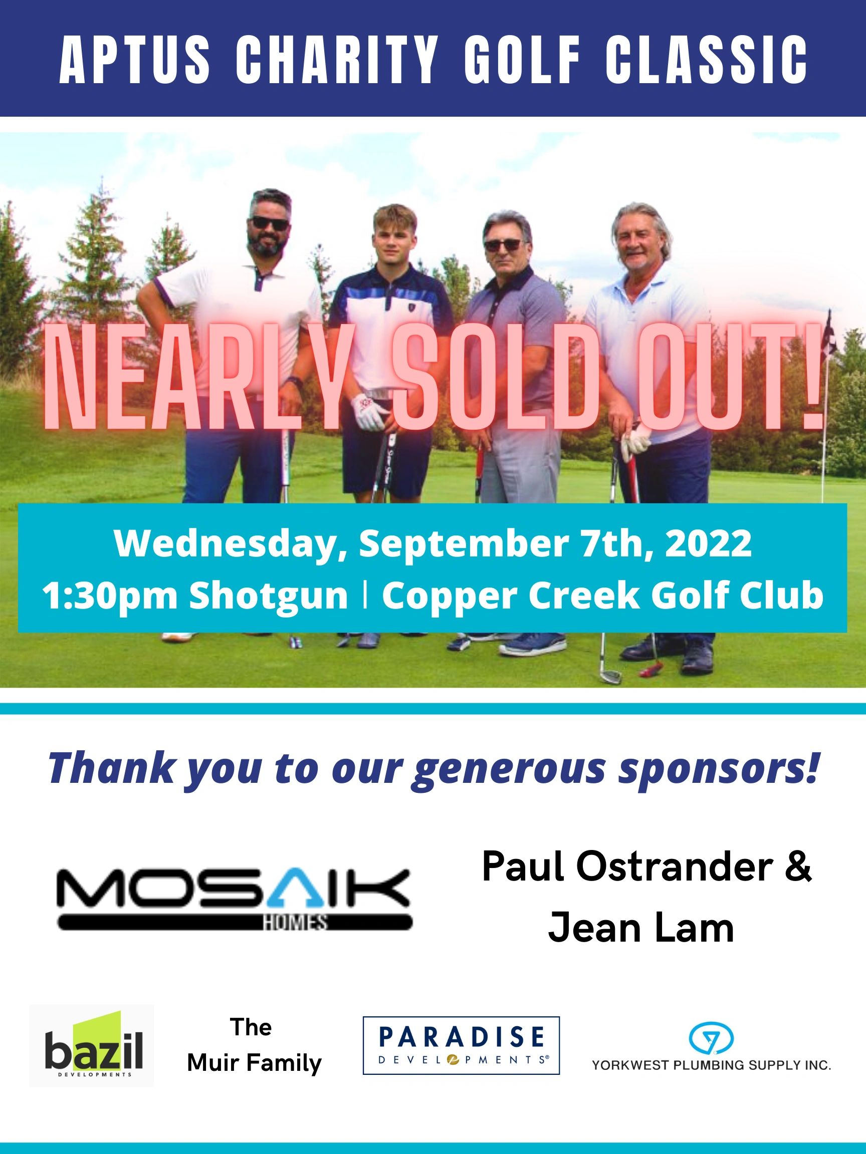 APTUS CHARITY GOLF CLASSIC – NEARLY SOLD OUT!
