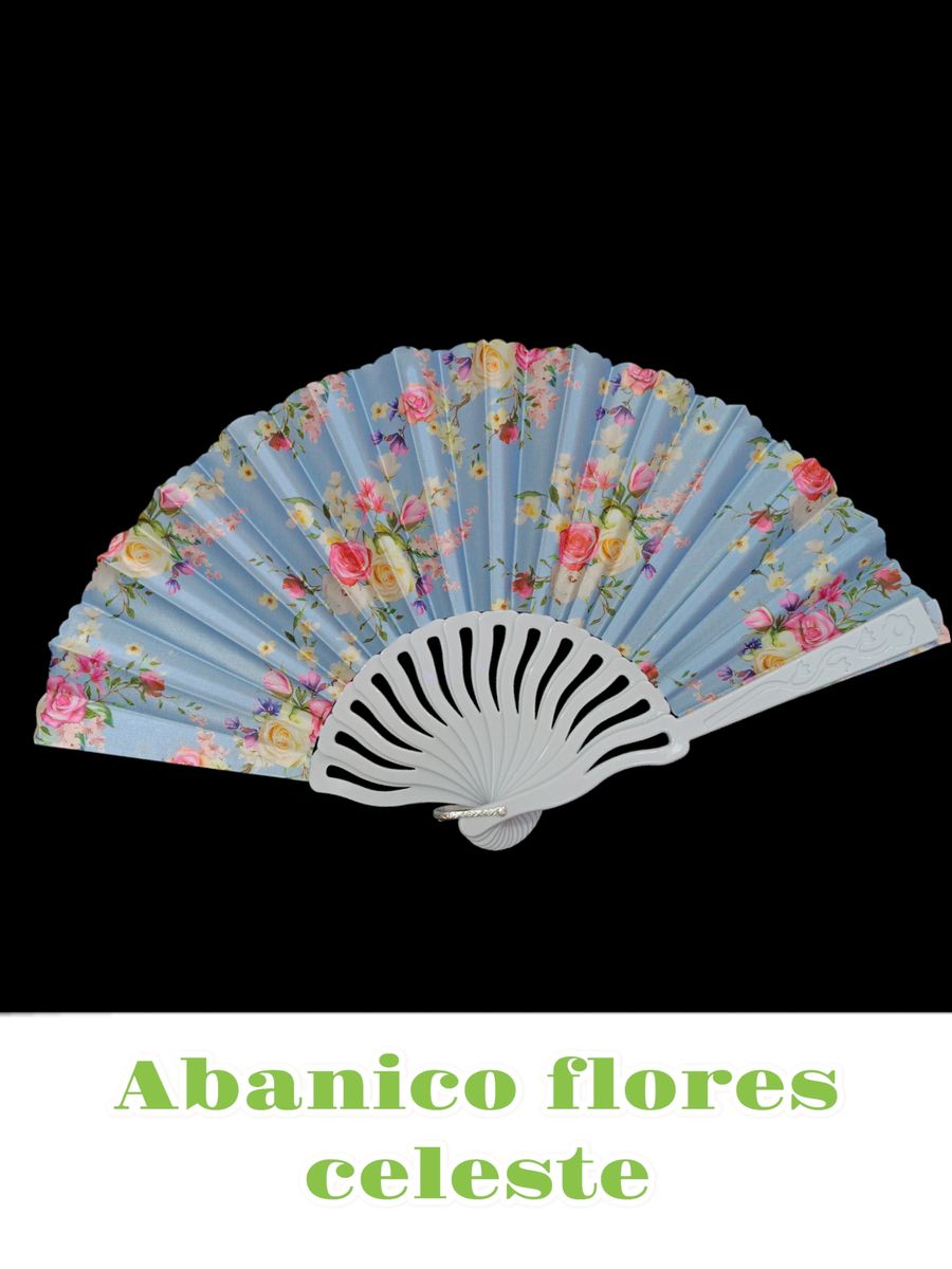 Abanico flores celeste