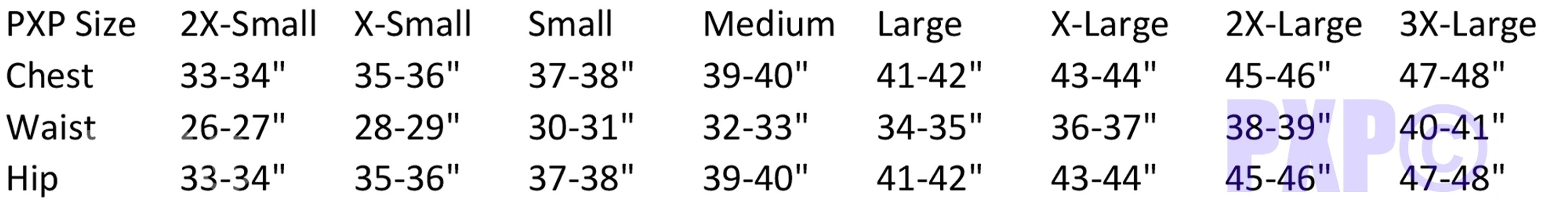 Size Charts | PXP RACEWEAR