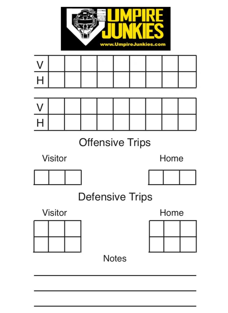 Umpire Junkies Score Cards- 25 Pack