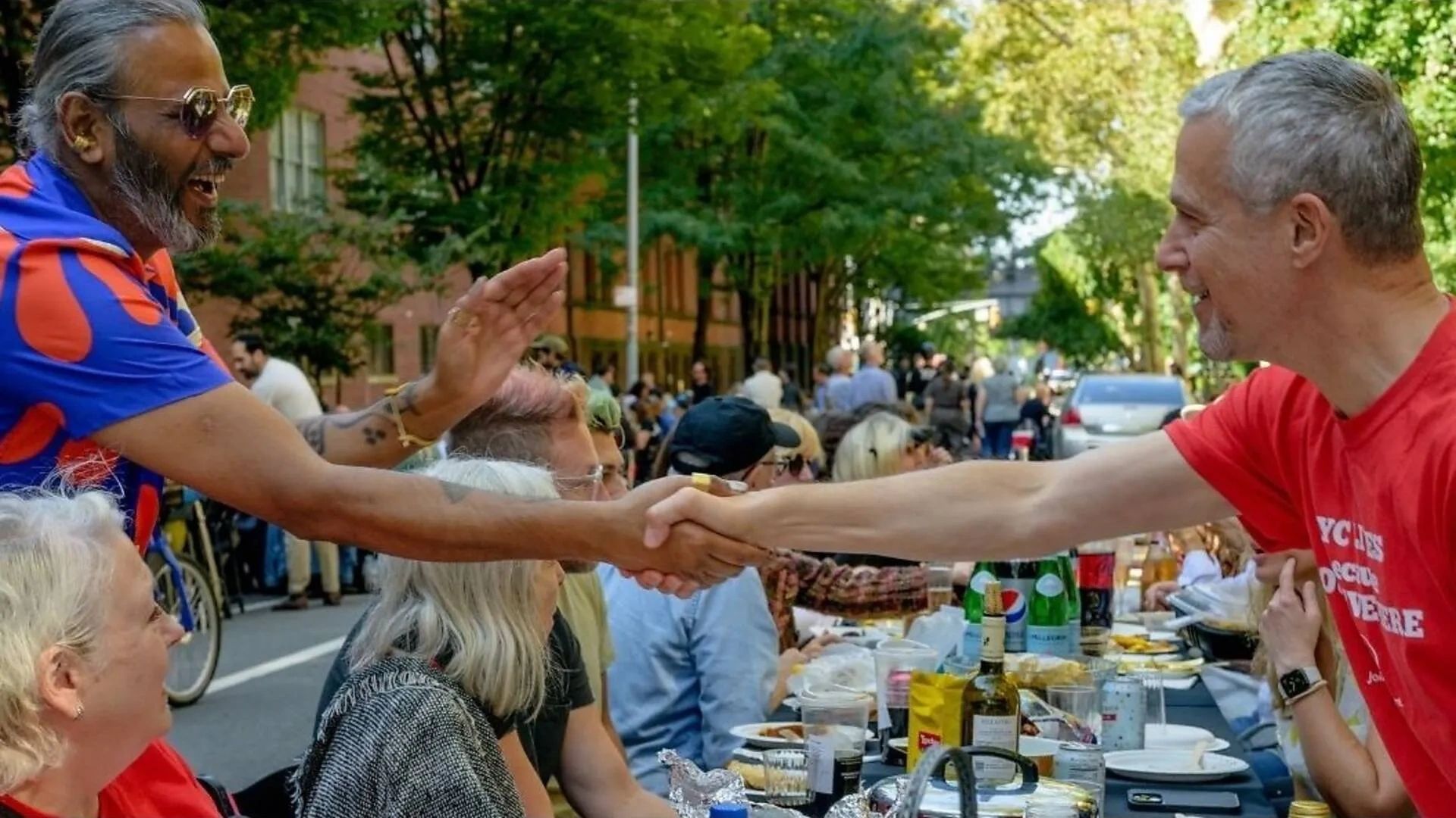 A crazy-long community potluck table...