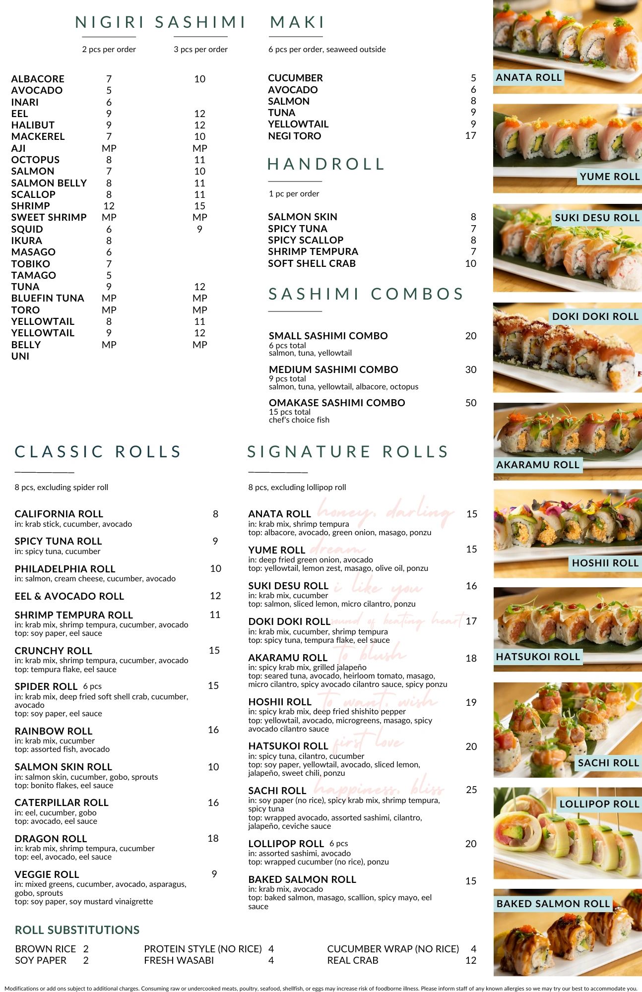 Ayu Sushi & Noodles Menu