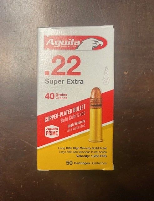Aguila Super Extra .22LR 40 GR LR Solid Point Copper-Plated Ammunition