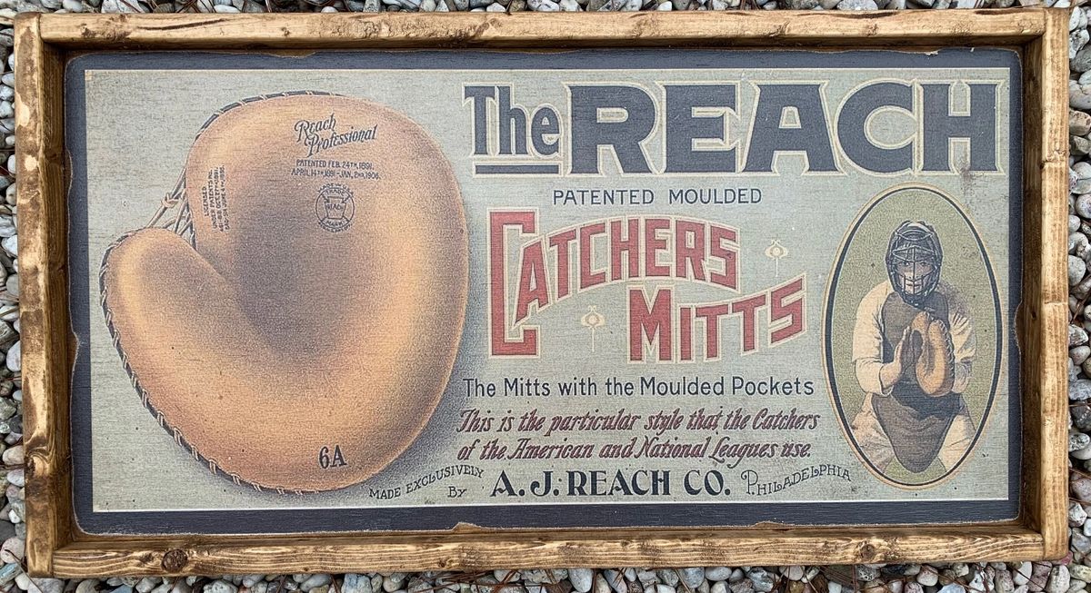 Reach Catchers Mitt Vintage Style Advertisement Wooden Display Sign 12x24