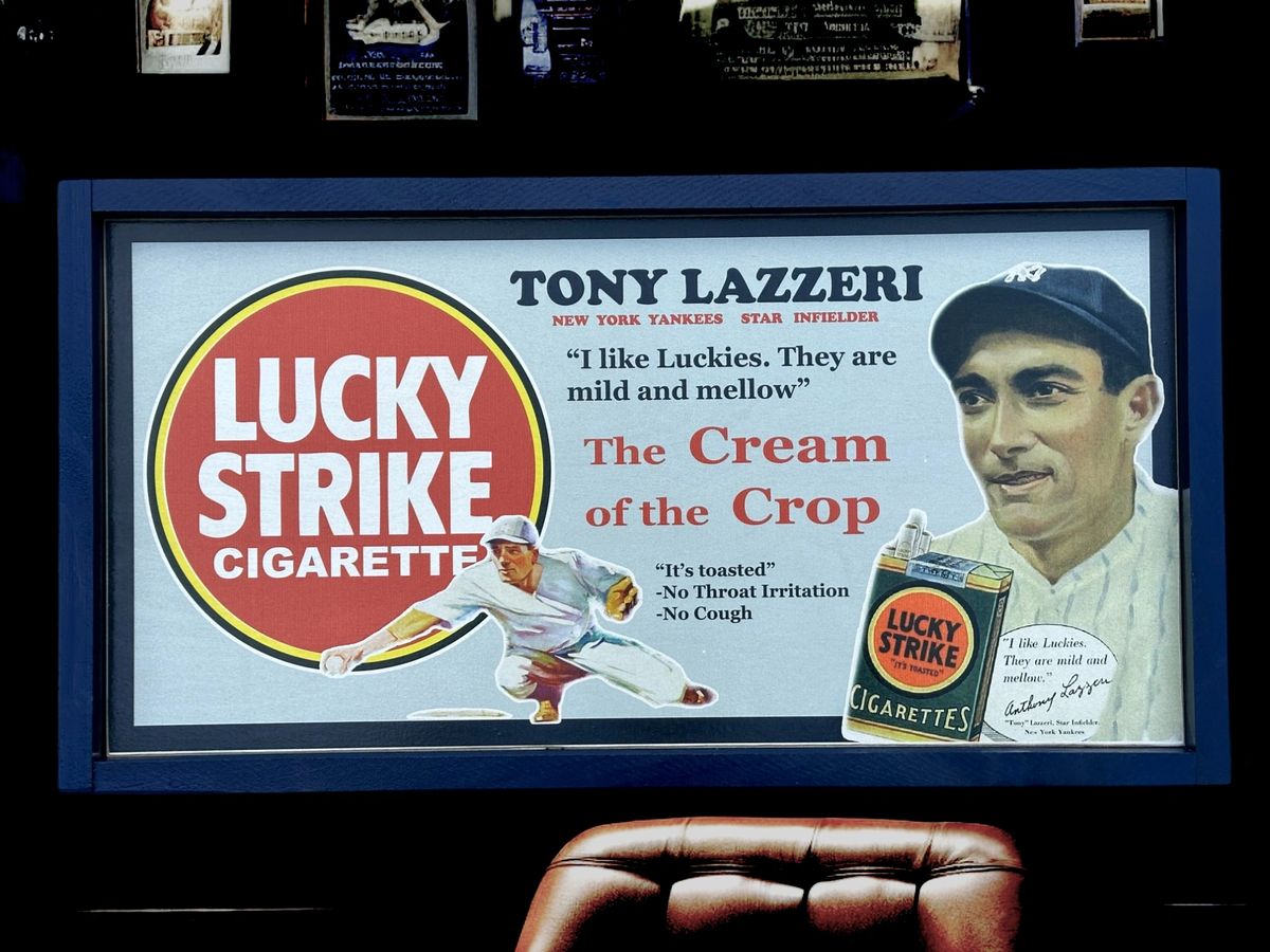 18x36 Tony Lazzeri Lucky Strike Cigarette Wood Advertisement Sign Display