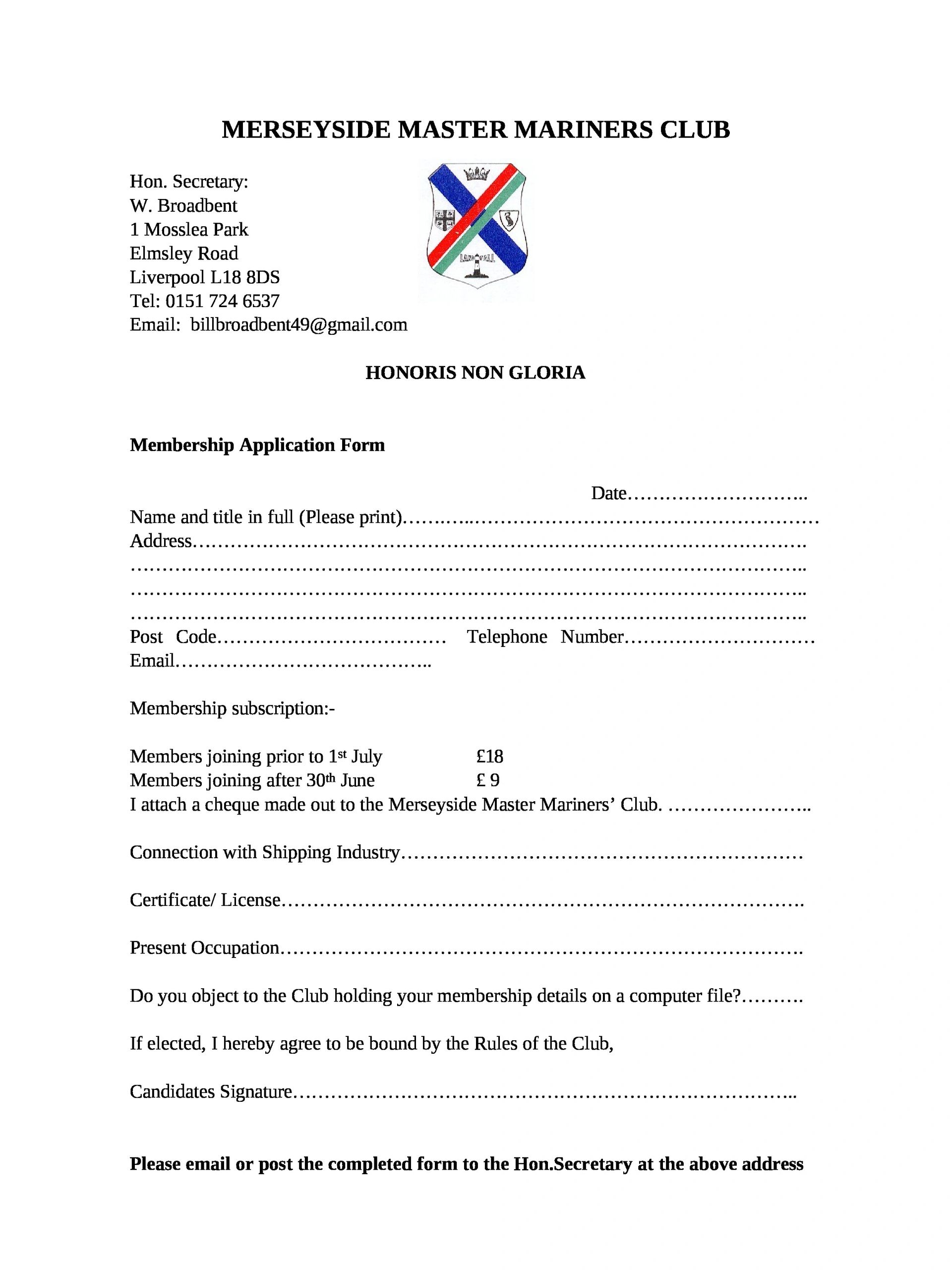 Application Form | Merseyside Master Mariners' Club