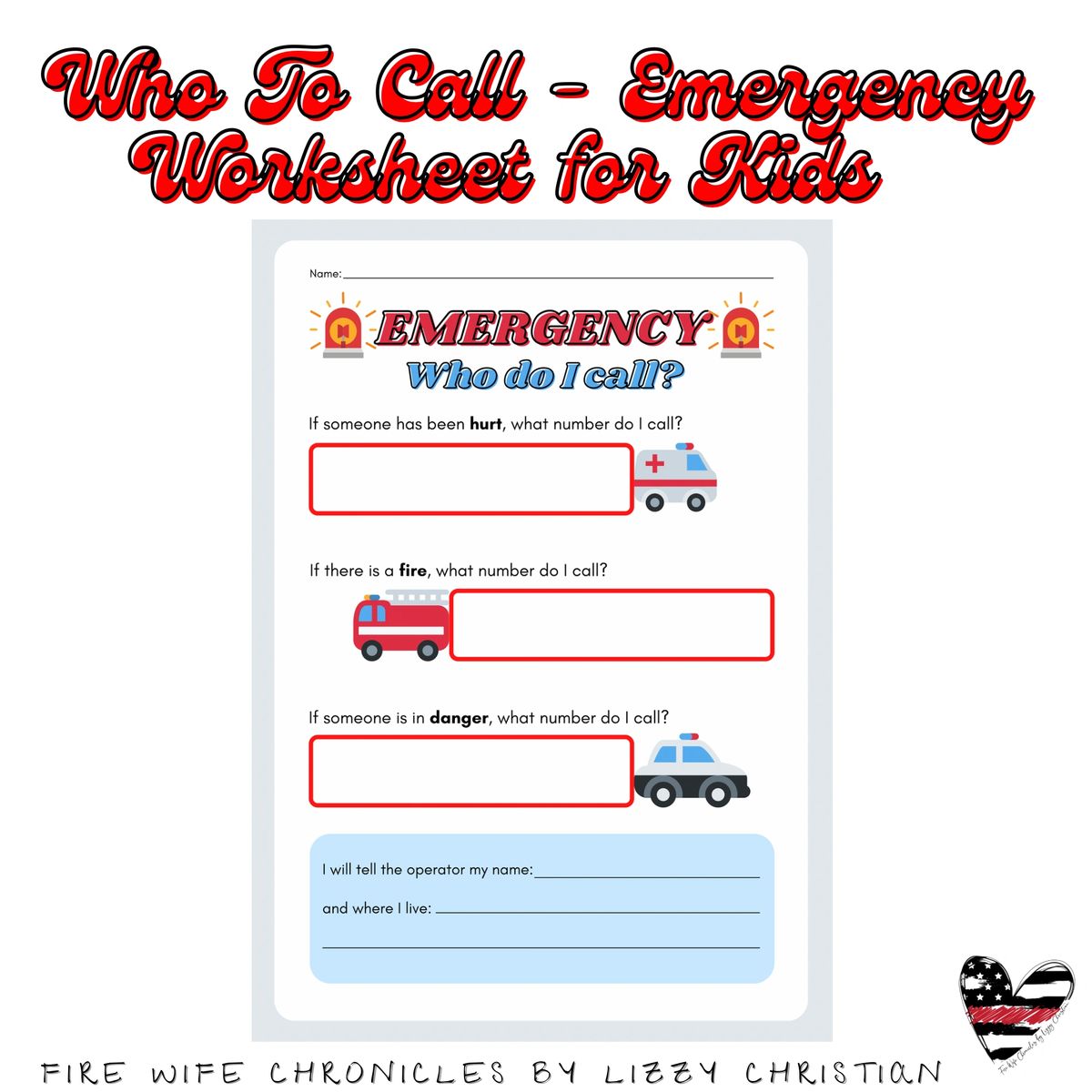 Who To Call - Free Emergency Worksheet for Kids
