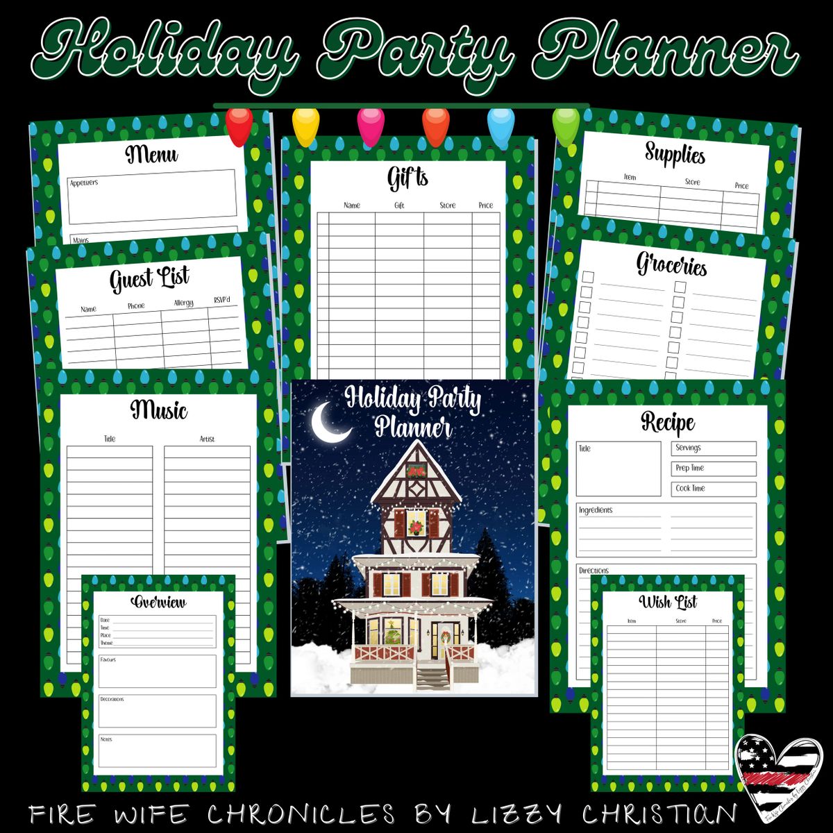 Printable Green and Blue Holiday Party Planner