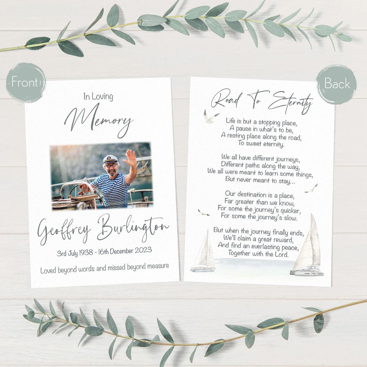 Poem/Prayer Cards - Sailing Theme