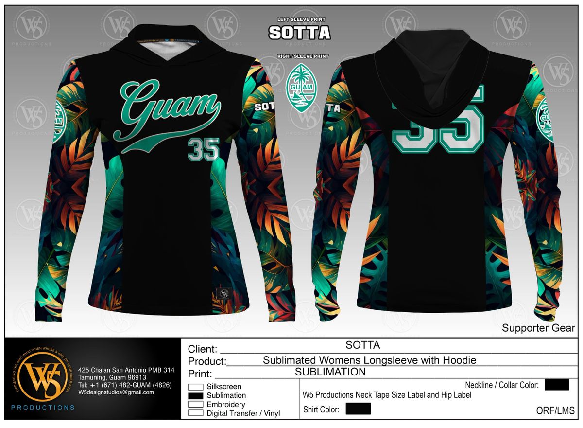 Team Sotta Supporter Women's Black Sublimated Long Sleeve with Hood ...