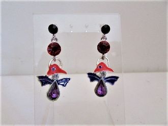 Red Hat Angel Earrings - Red & Purple Crystals - Red Hatters