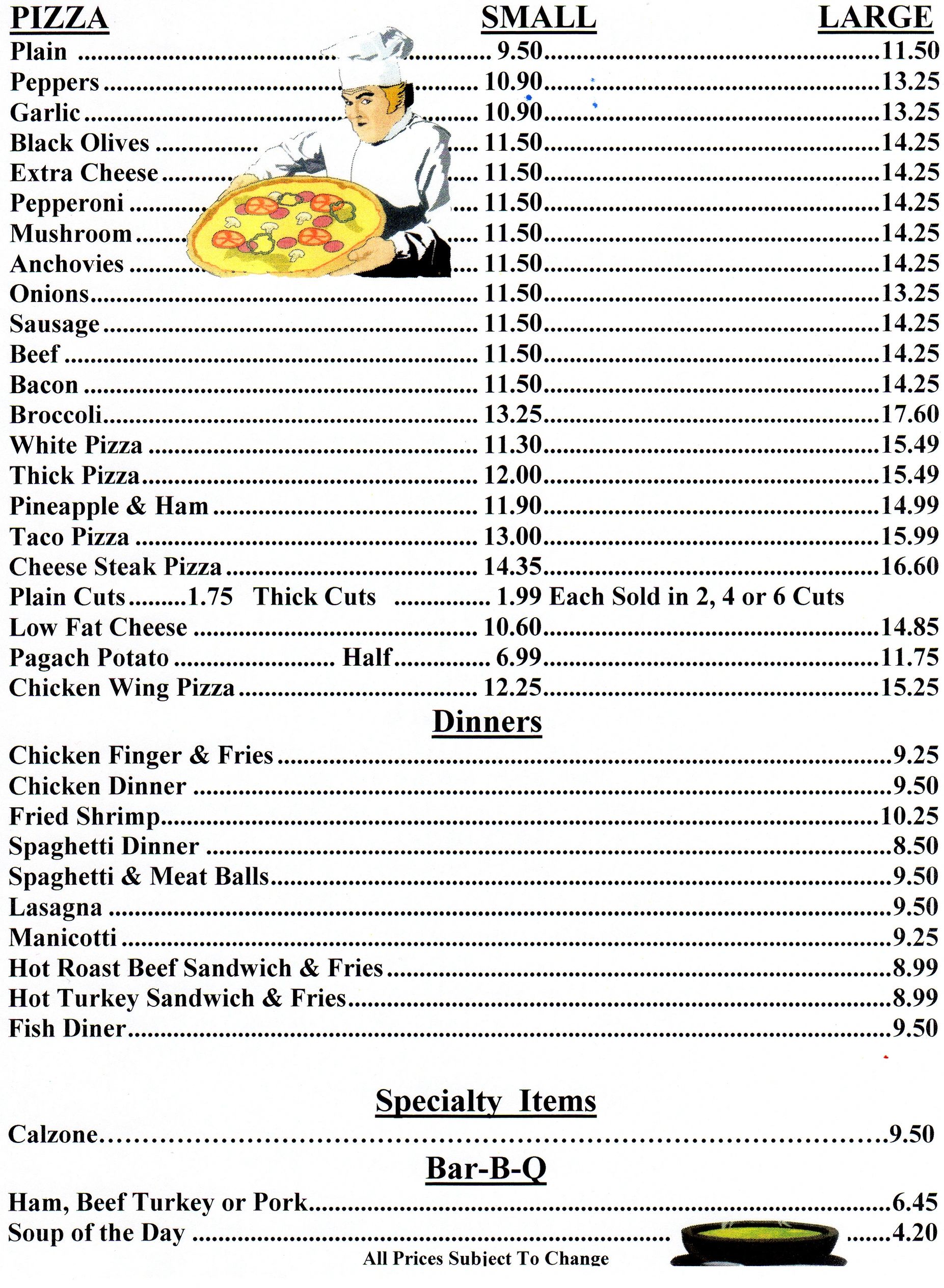 Pizza Menu