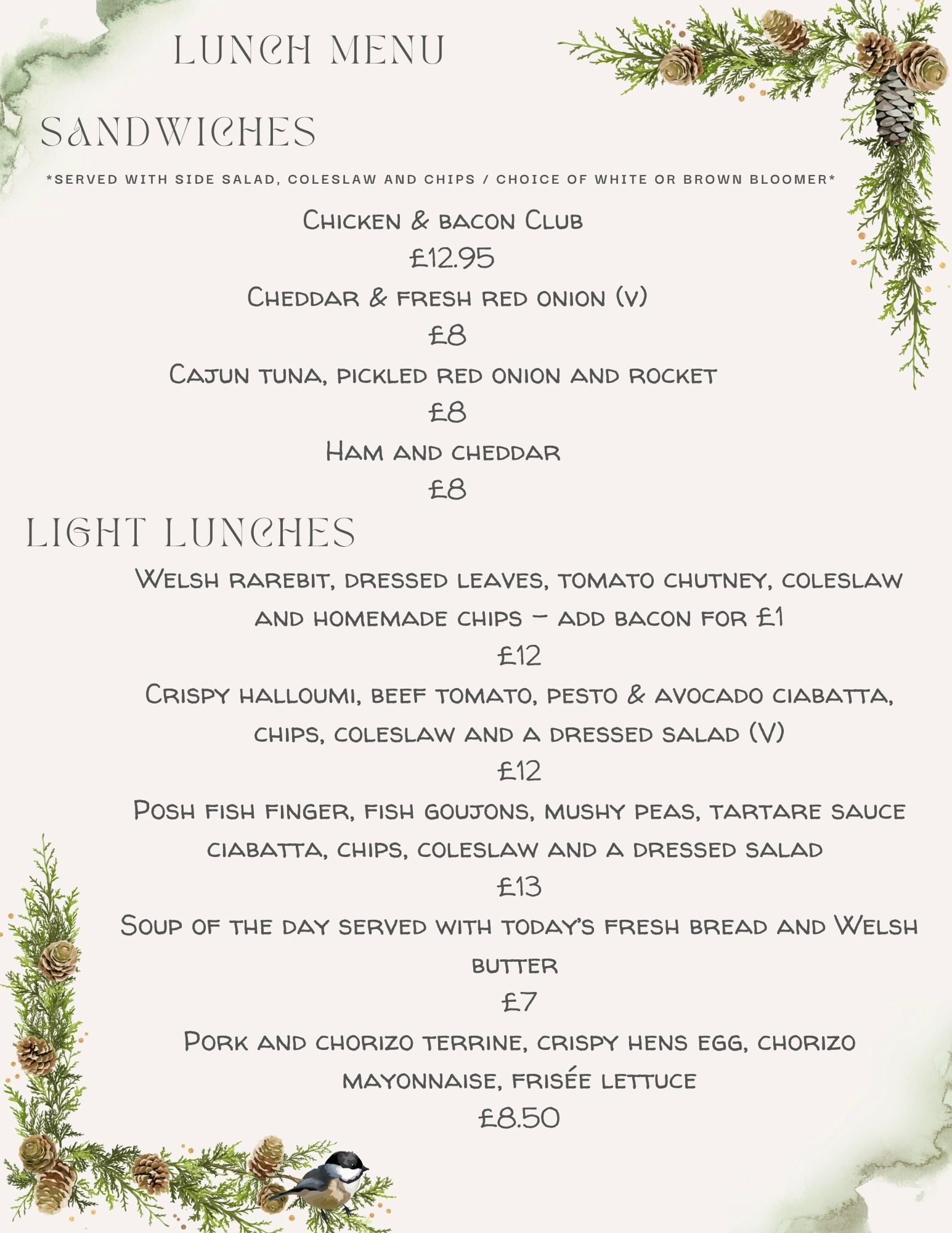Lunch Menu | Y Bistro Yn Yr Hebog