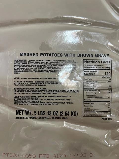 Unitized Group Ration Trays Mashed Potatoes with Brown Gravy 18 Servings