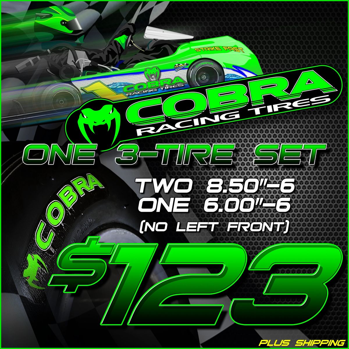 ONE three-tire set (no left front tire) of Cobra Racing Tires
