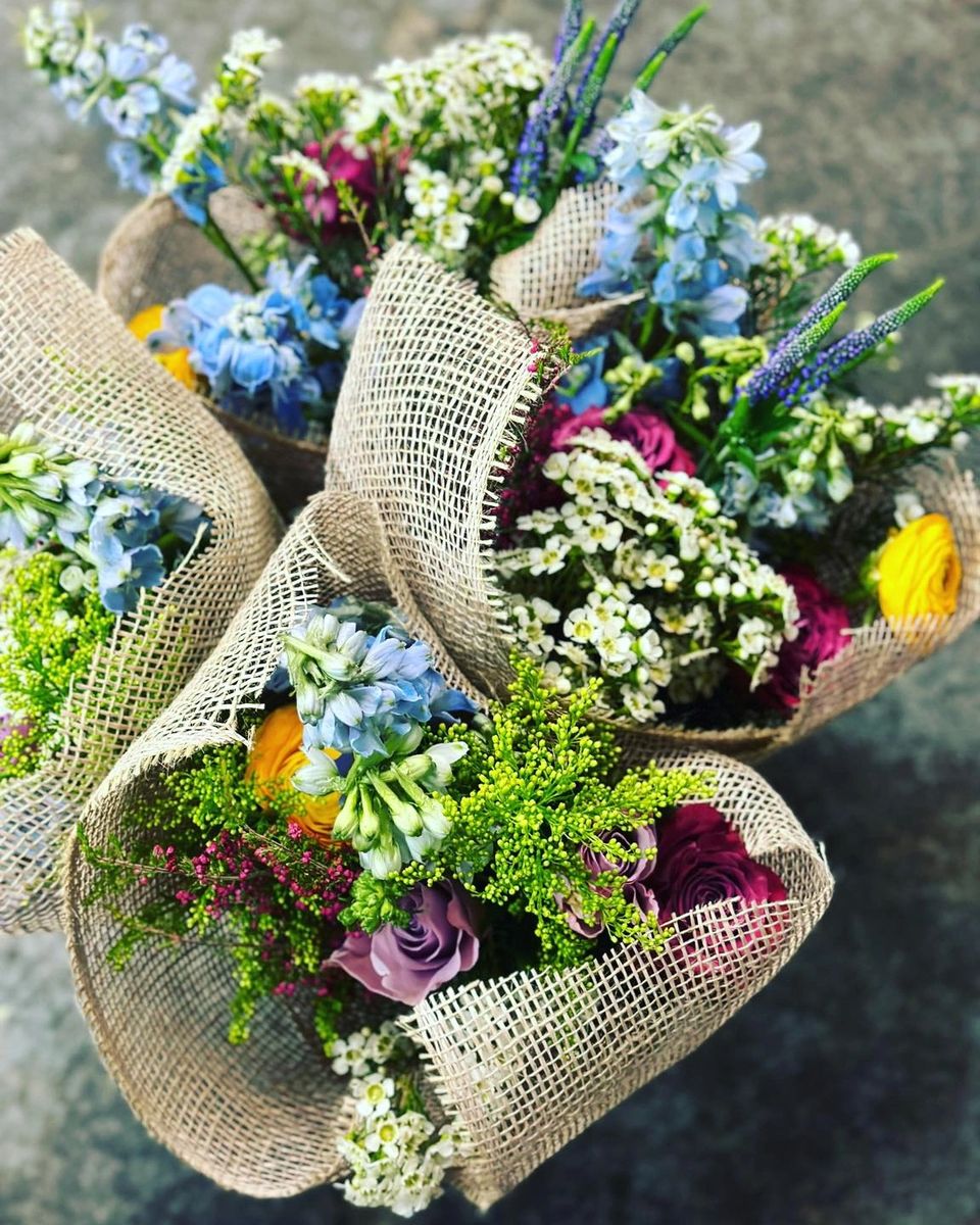 Burlap wrapped seasonal bouquets
