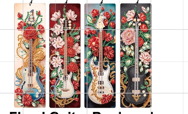 Floral Guitar Bookmarks set of 4