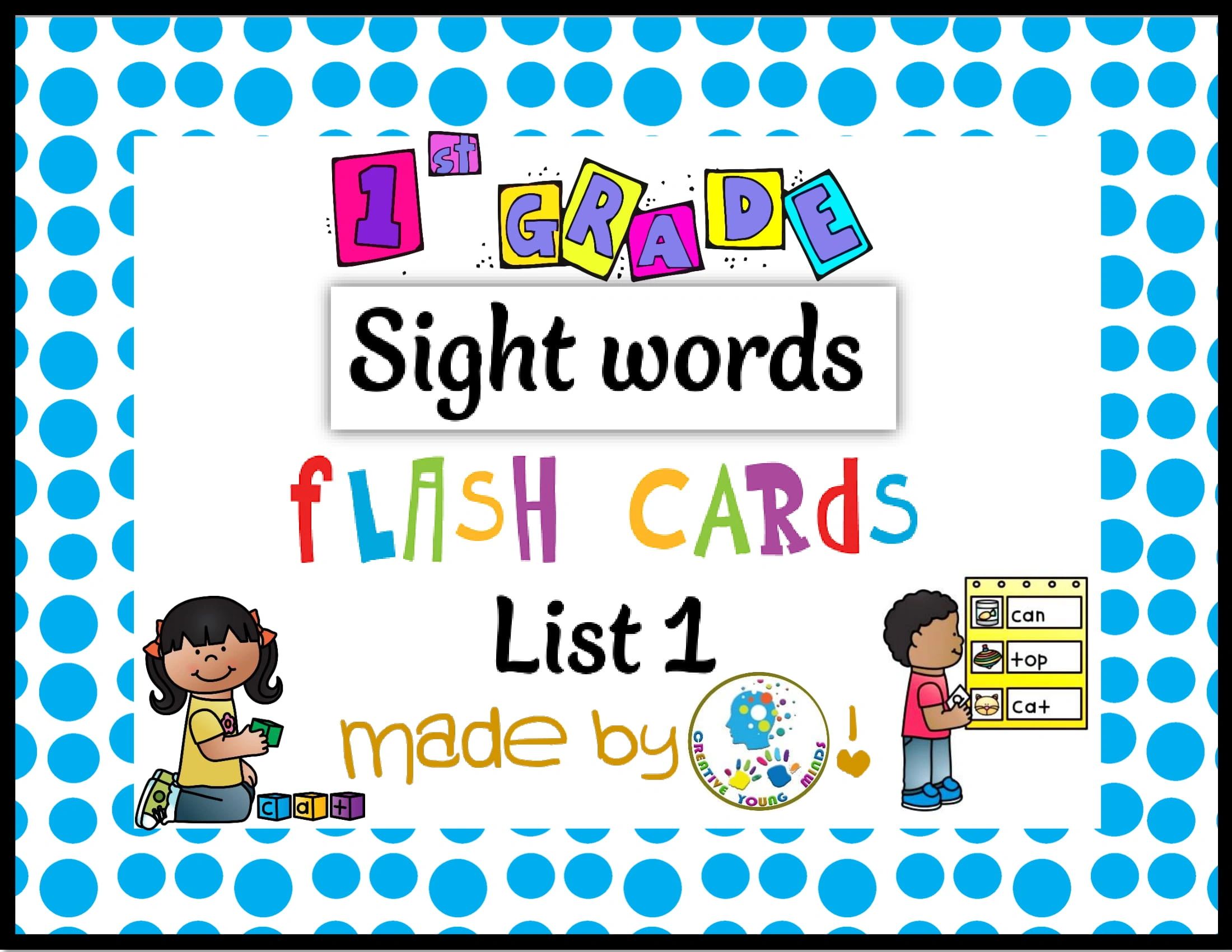 First Grade Sight word List Flash Cards