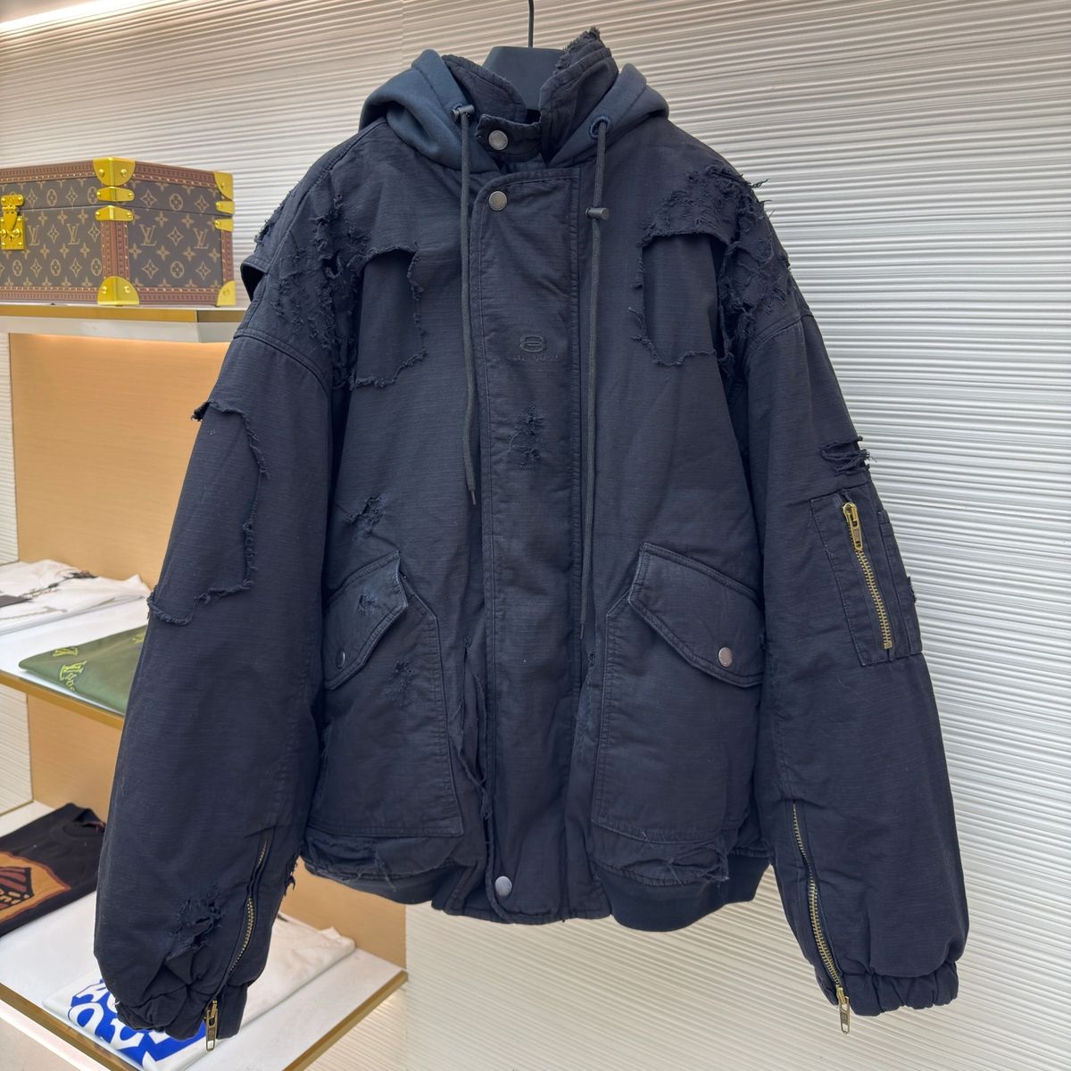 Balenciaga Unity Destroyed Bomber Jacket in Black