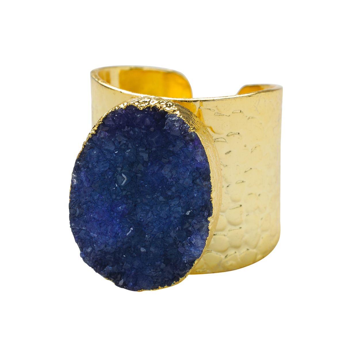 YAA YAA LONDON Navy Blue 'Crystal Crush' Gold Statement Ring