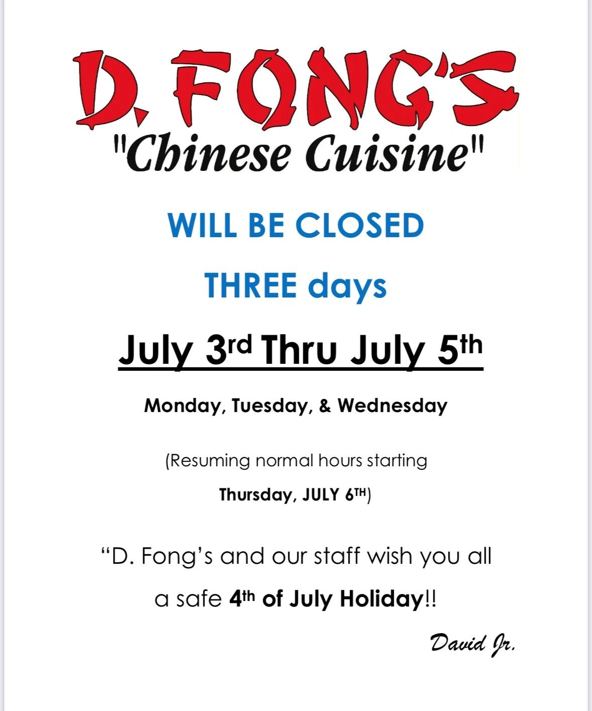 D FONG'S CHINESE CUISINE - Chinese, Restaurant, Chinese Restaurant