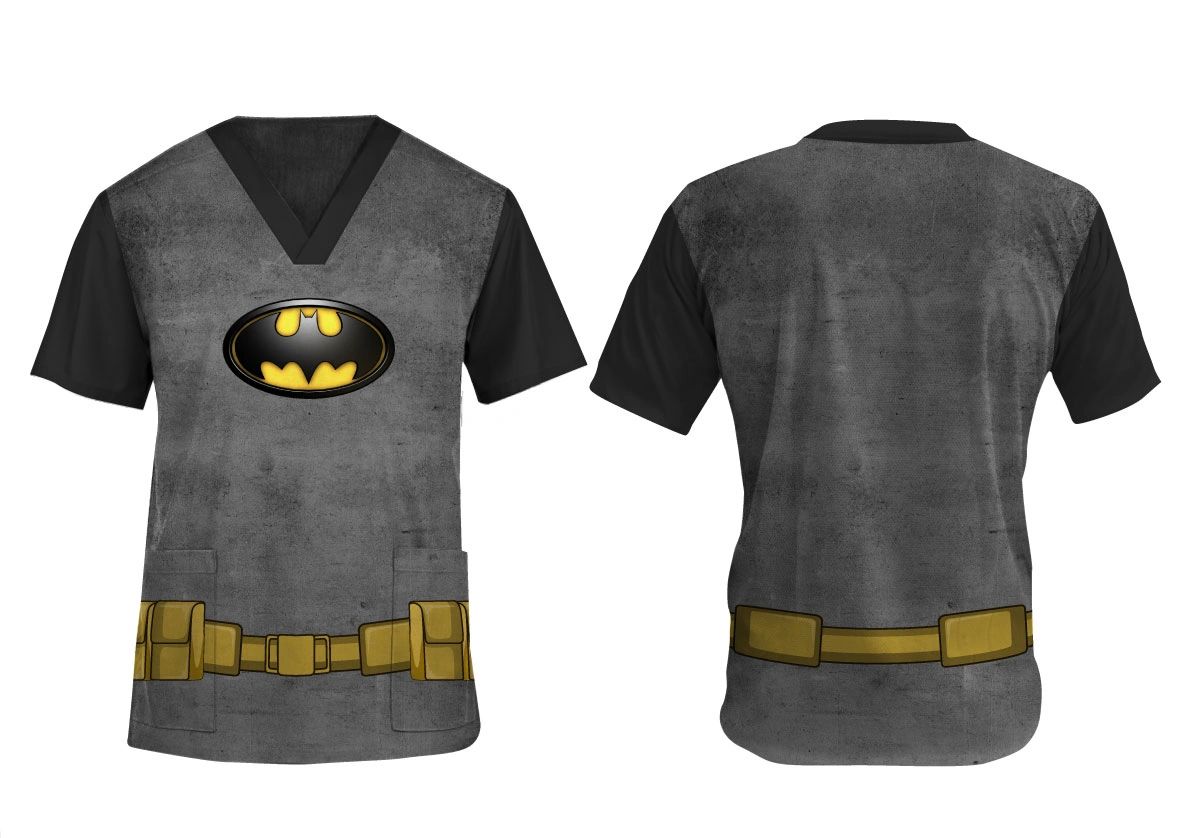 SCRUB TOP BATMAN TEXTURE GRAY