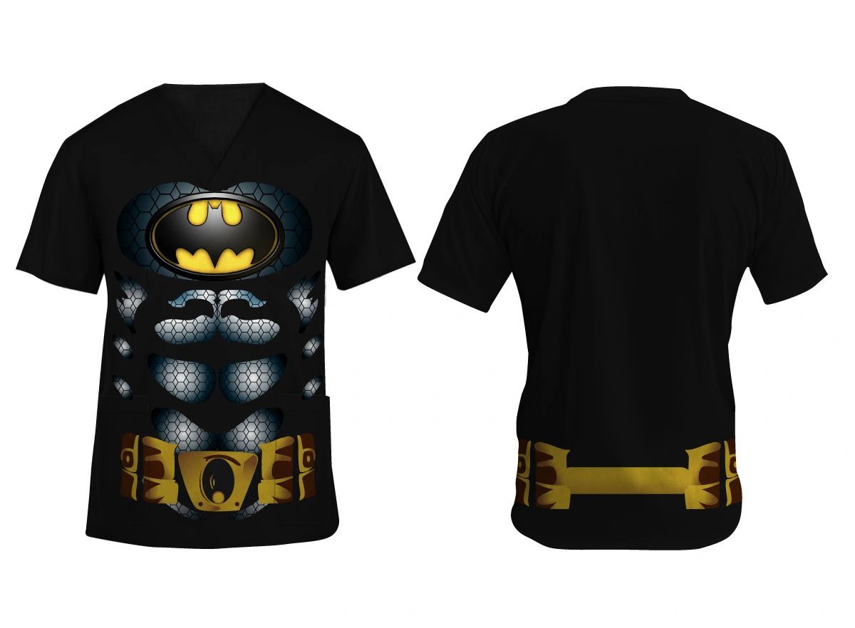 SCRUB TOP BATMAN TEXTURE BLACK