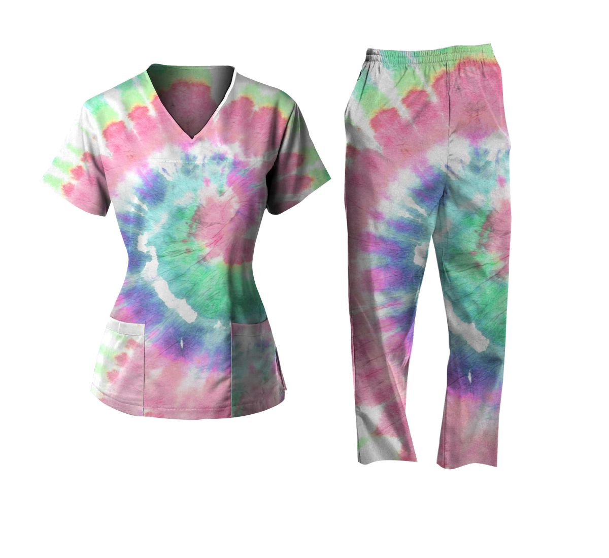 SCRUB SET TOP AND PANT WOMAN TIE DYE SOFT COLORS