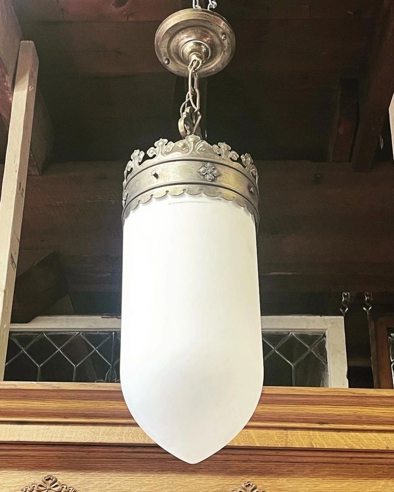 Original Antique Milk Glass Cylinder Church Light Fixture.