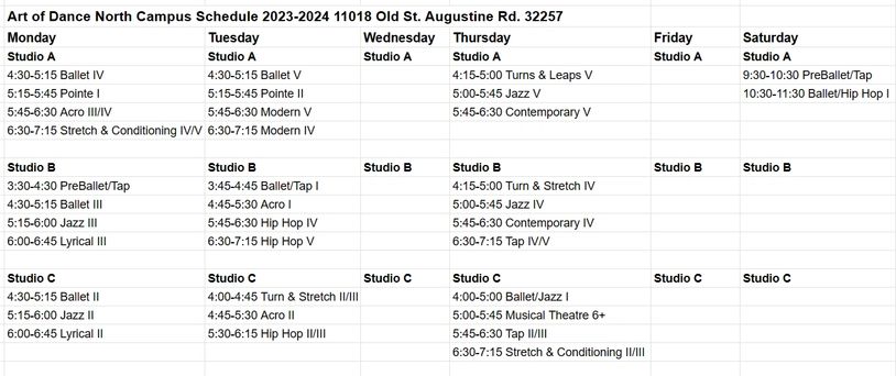 North Campus Schedule