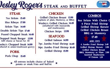Menu and Pricing | Wesley Rogers Steak And Buffet