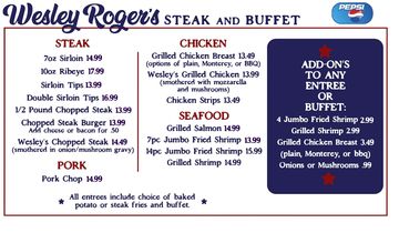Menu and Pricing | Wesley Rogers Steak And Buffet