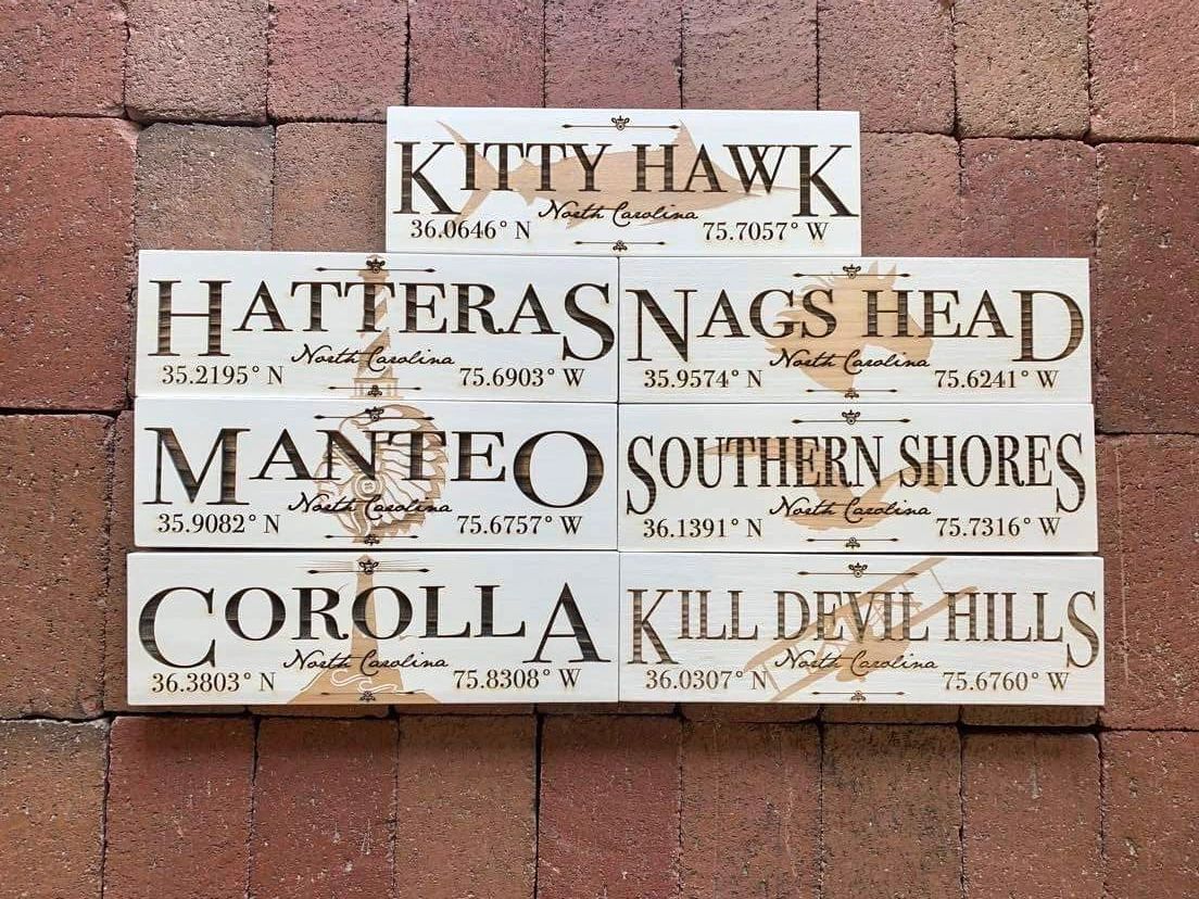 Etched Outer Banks Town Signs
