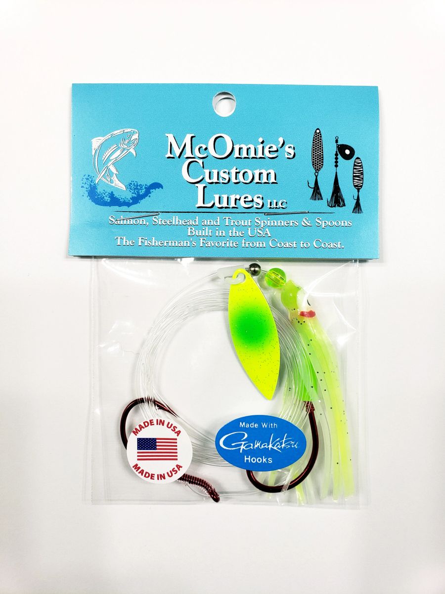 1702-3500 McOmie's 4/0, 5/0 Double Hook Salmon Rig "Green Dot/Chartreuse"