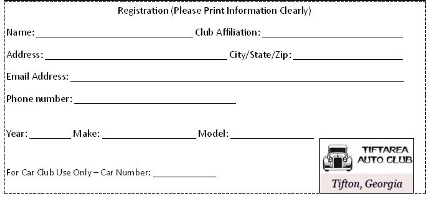 Car Show Registration | Tiftarea Auto Club